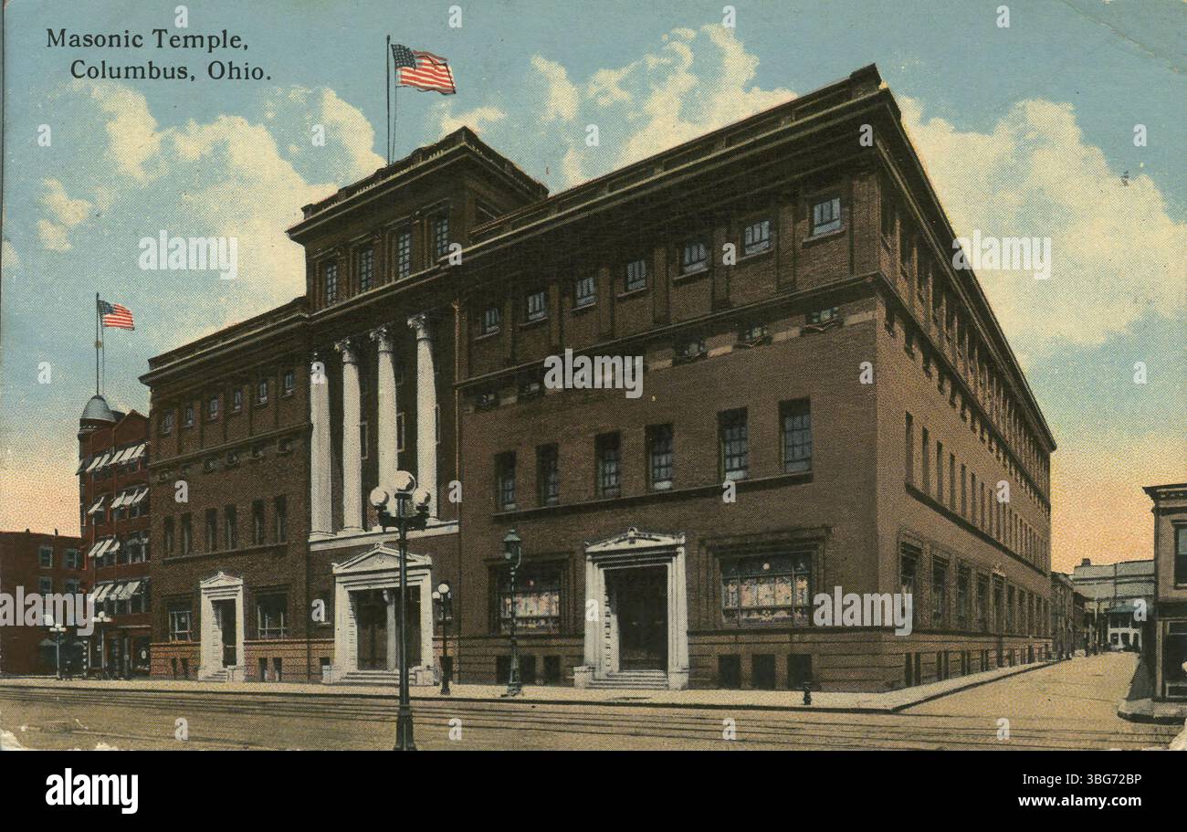 This colorized image shows the Masonic Temple on Third Street, Columbus ...