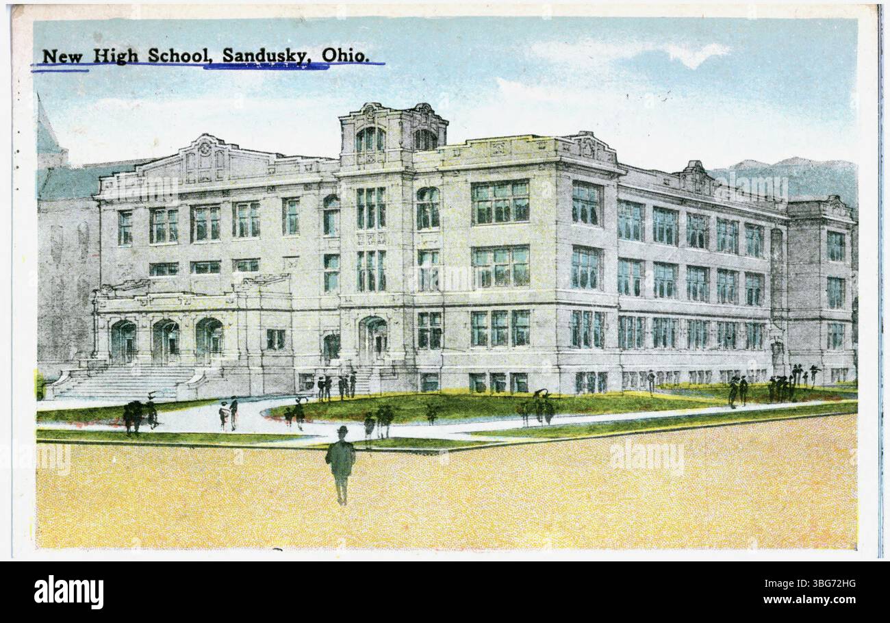 A 1917 photograph showing the New High School in Sandusky, Ohio, a ...
