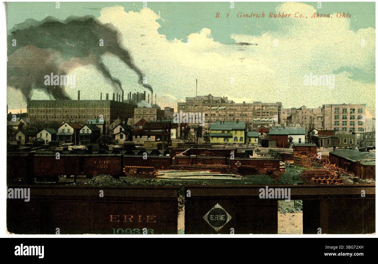A 1919 postcard depicting the B. F. Goodrich Rubber Co. factory in ...