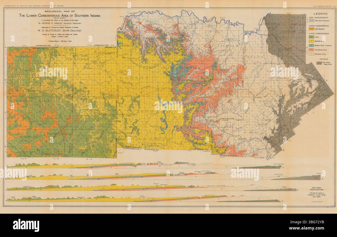 This geological map from 1902 covers the lower Carboniferous area of ...
