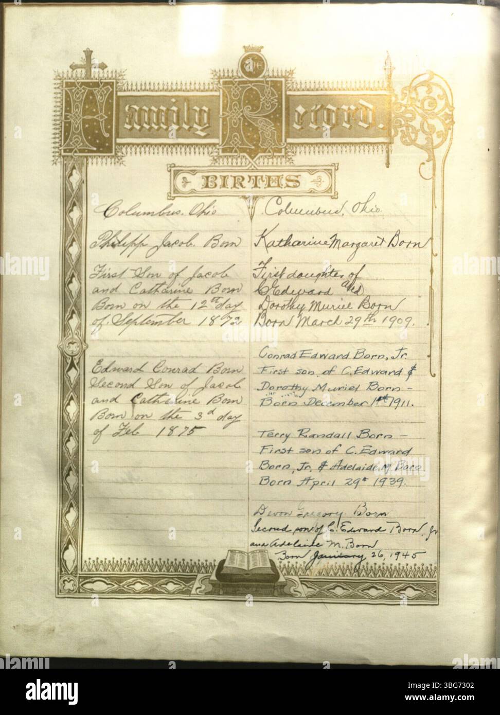 This 1873 image, taken from the Born family Bible, records the family ...