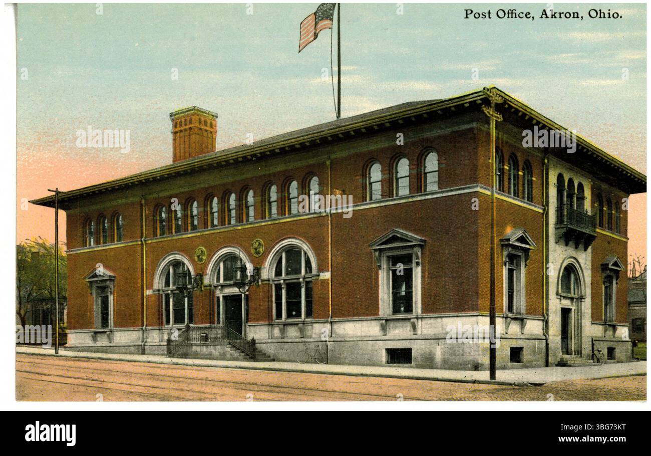 Color postcard of the former Akron Post Office, built in 1899, now ...