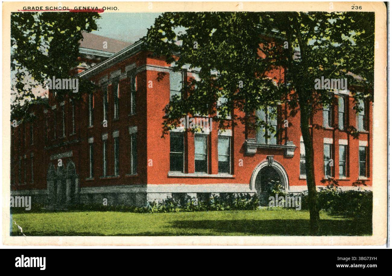 A color postcard from 1924 depicting a grade school in Geneva, Ohio ...