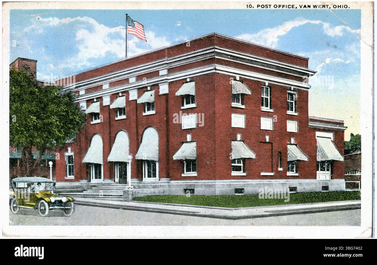 This 1920 image shows the Post Office in Van Wert, Ohio, offering a ...