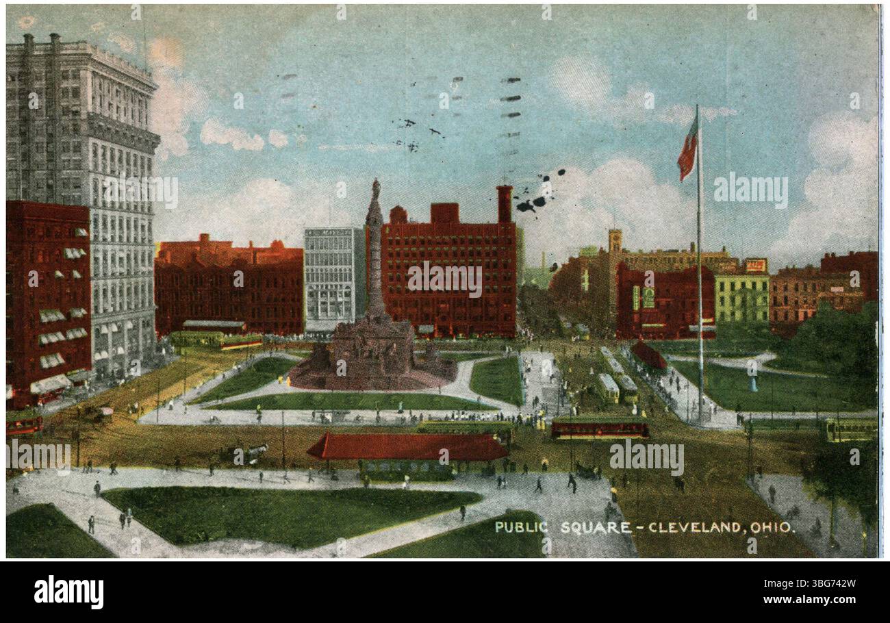 View of Public Square in downtown Cleveland, Ohio, in 1909, showing ...