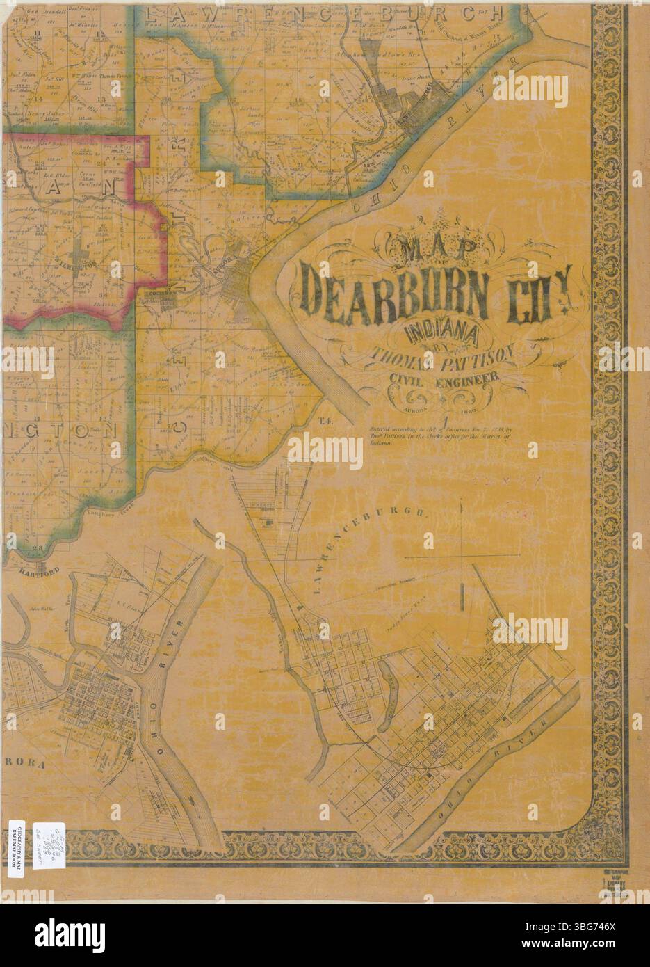 The 1860 cadastral map of Dearborn County, Indiana, created by Thomas ...