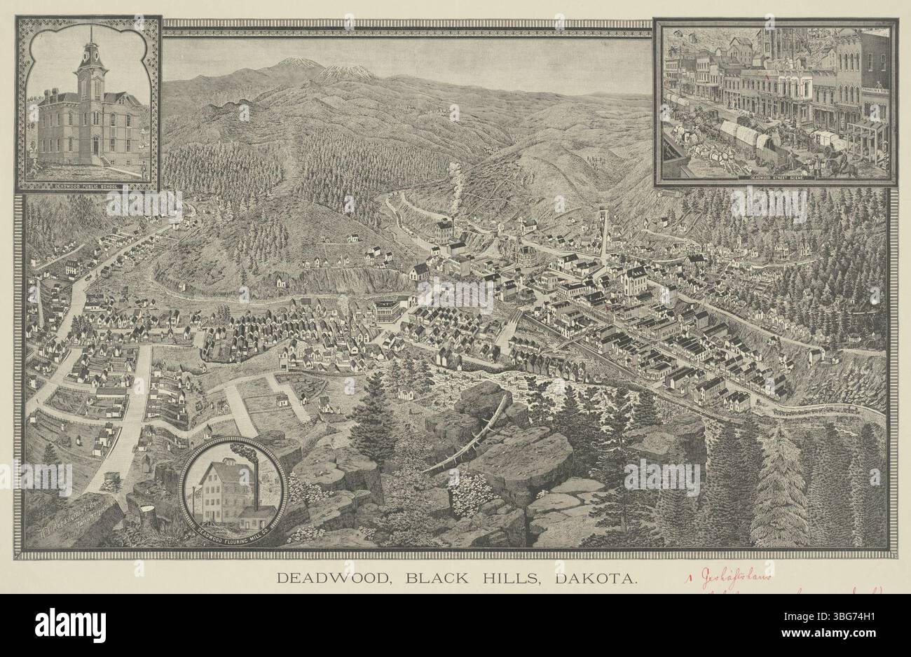 This 1884 image depicts Deadwood, located in the Black Hills of Dakota ...