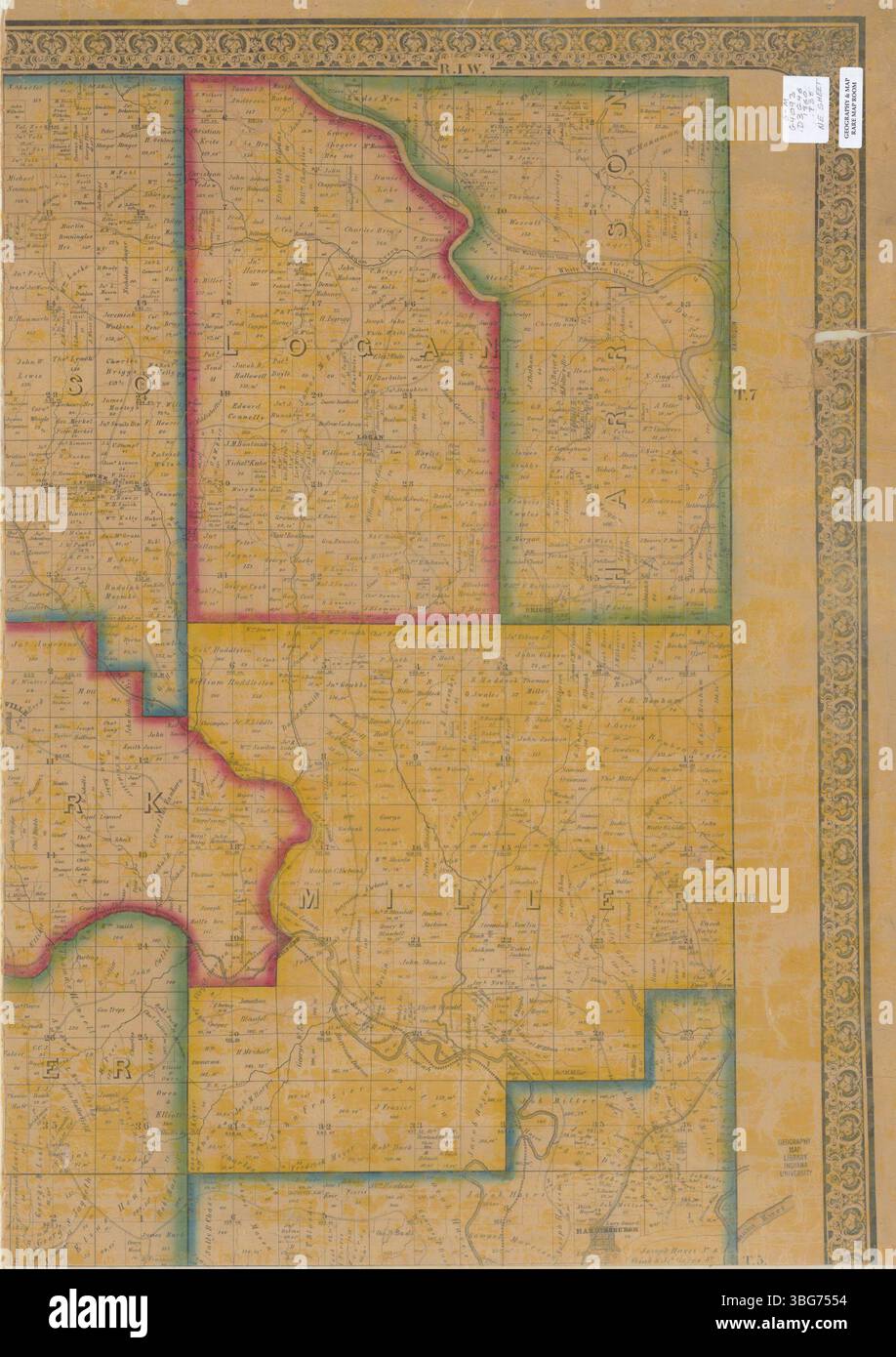 This 1860 cadastral map of Dearborn County, Indiana, by Thomas Pattison ...