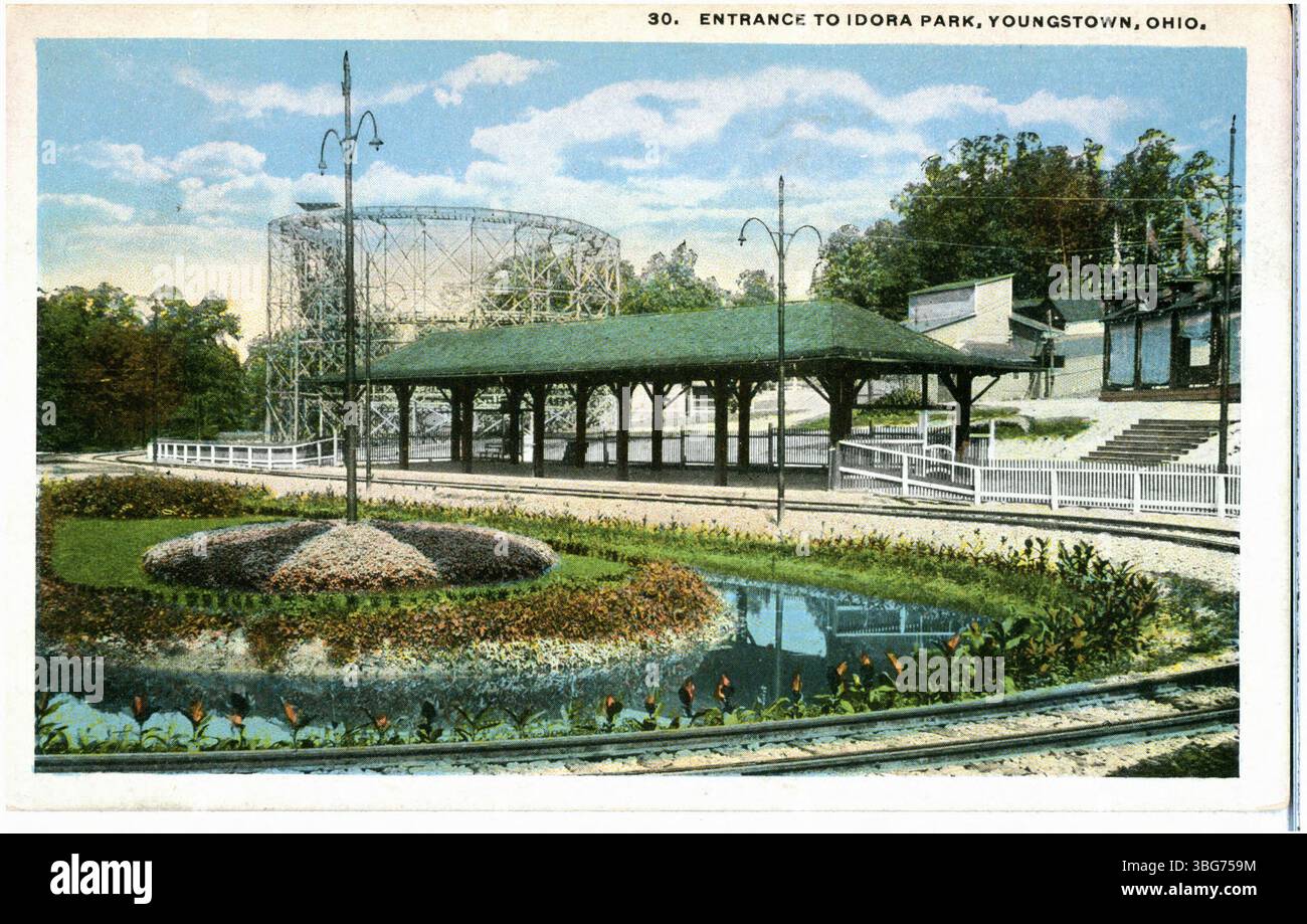 The entrance to Idora Park in Youngstown, Ohio, shows the railroad ...