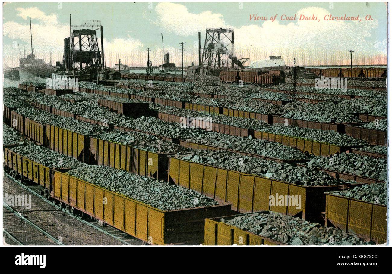 This 1911 photograph shows loaded coal cars waiting on a dock in ...