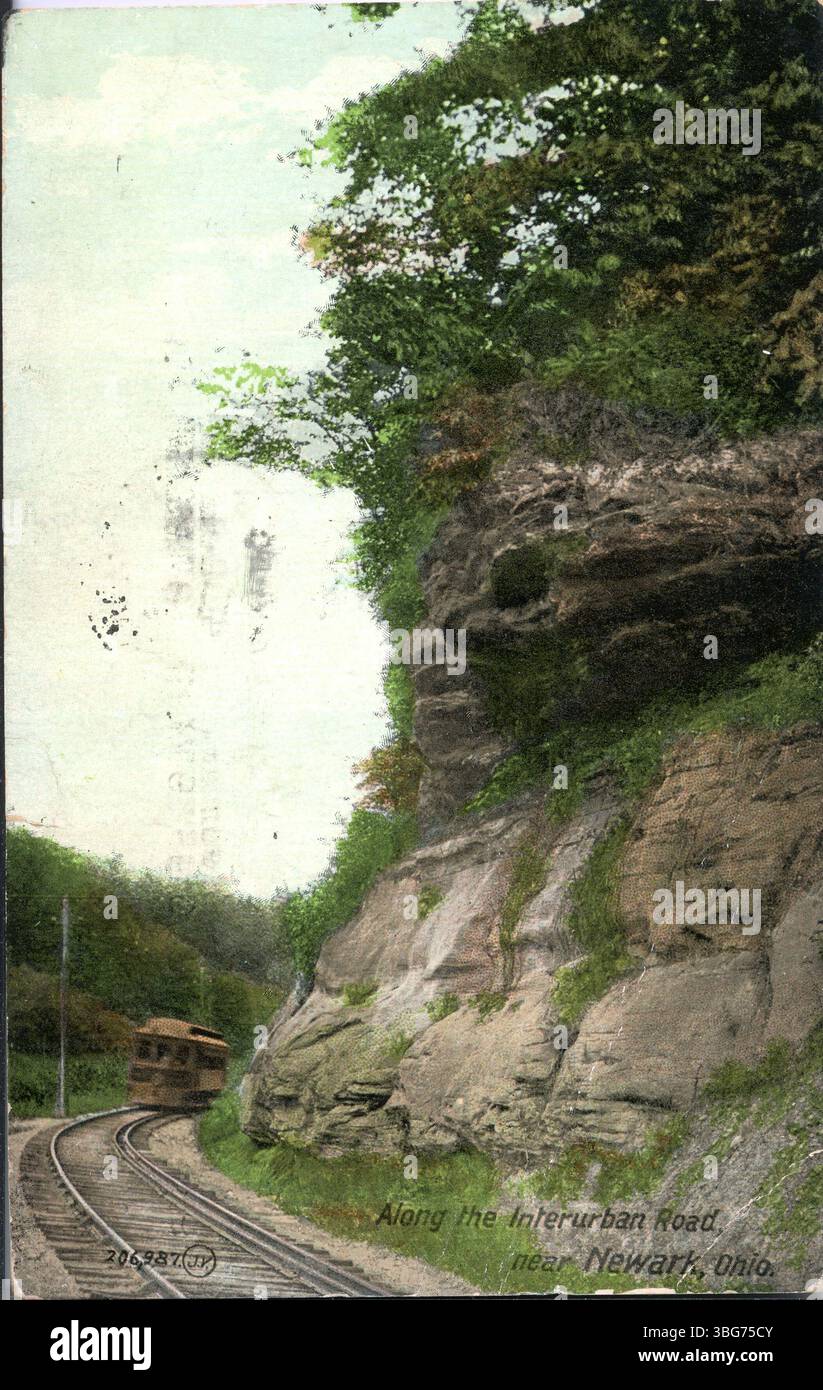 A color postcard from 3840 showing the interurban road near Newark ...