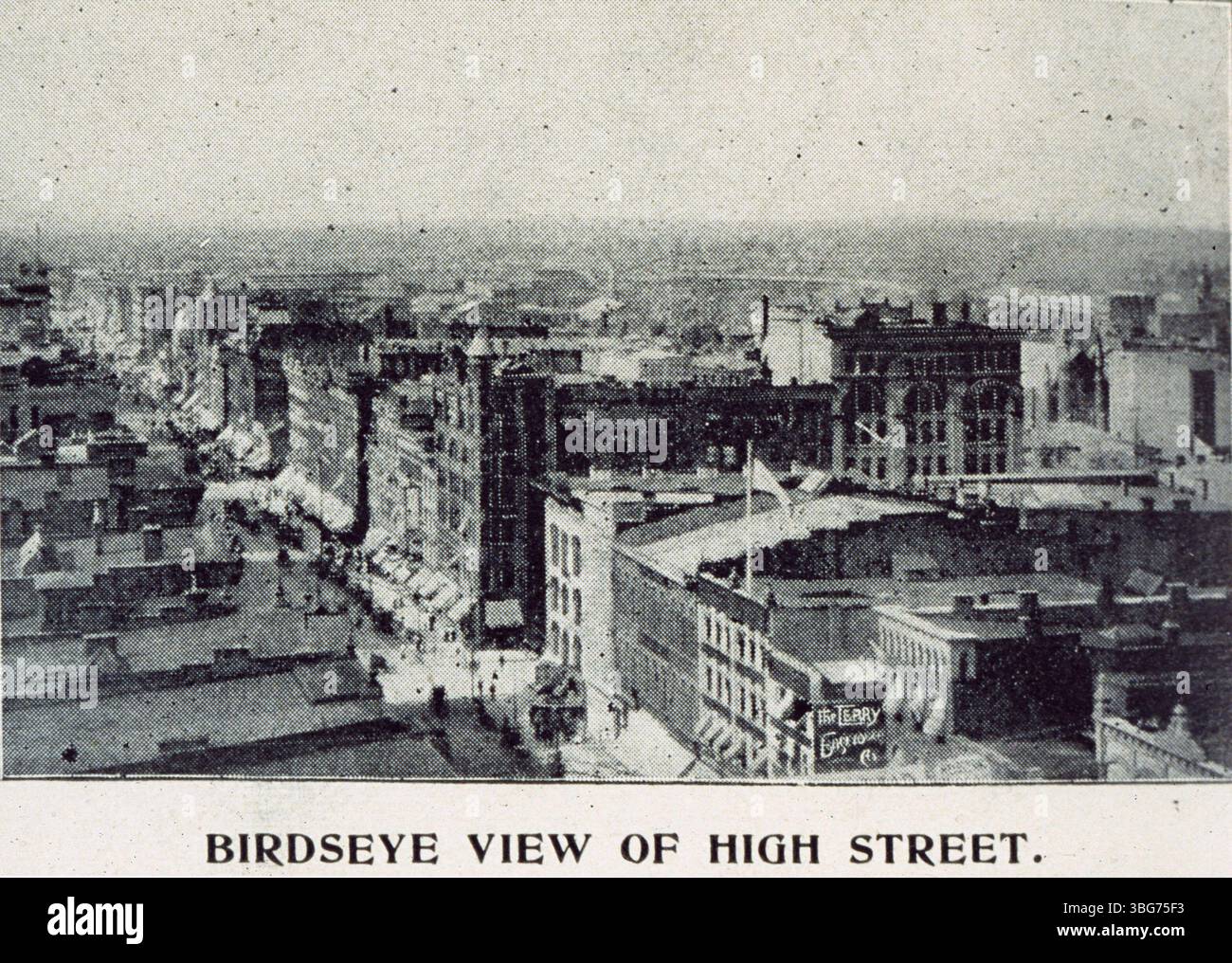 This aerial view from 1898 shows North High Street, with the tall ...