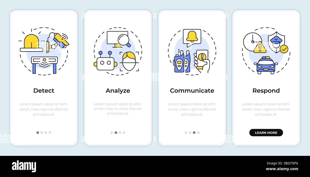 Physical security ecosystem onboarding mobile app screen Stock Vector ...