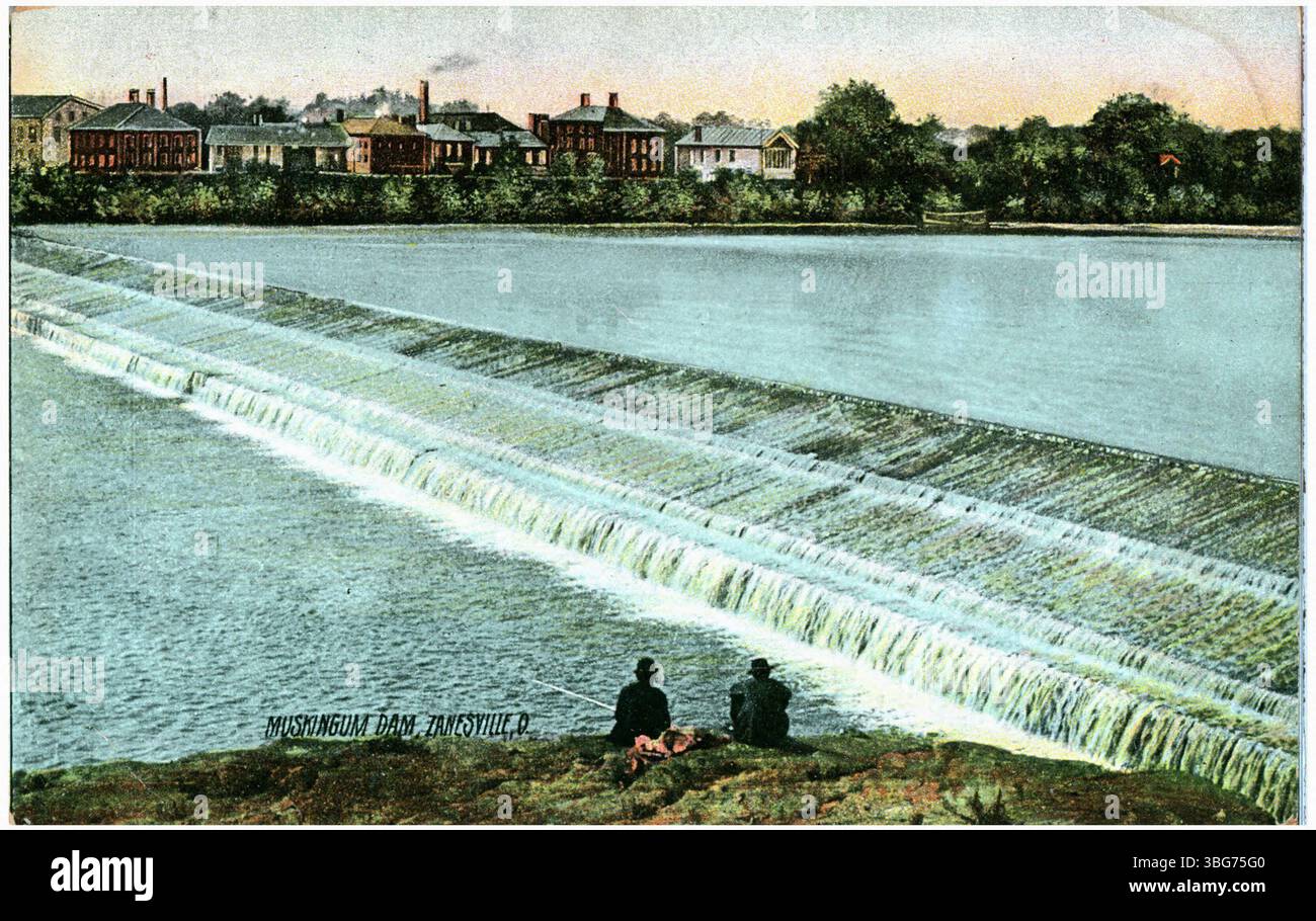 This colorized image shows Muskingum Dam in Zanesville, Ohio, featuring ...