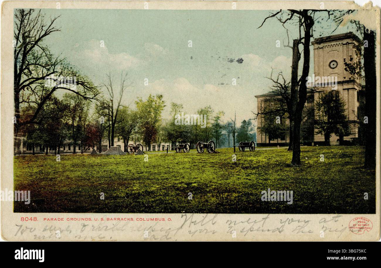 Color postcard of the parade grounds at Fort Hayes, a U.S. military ...