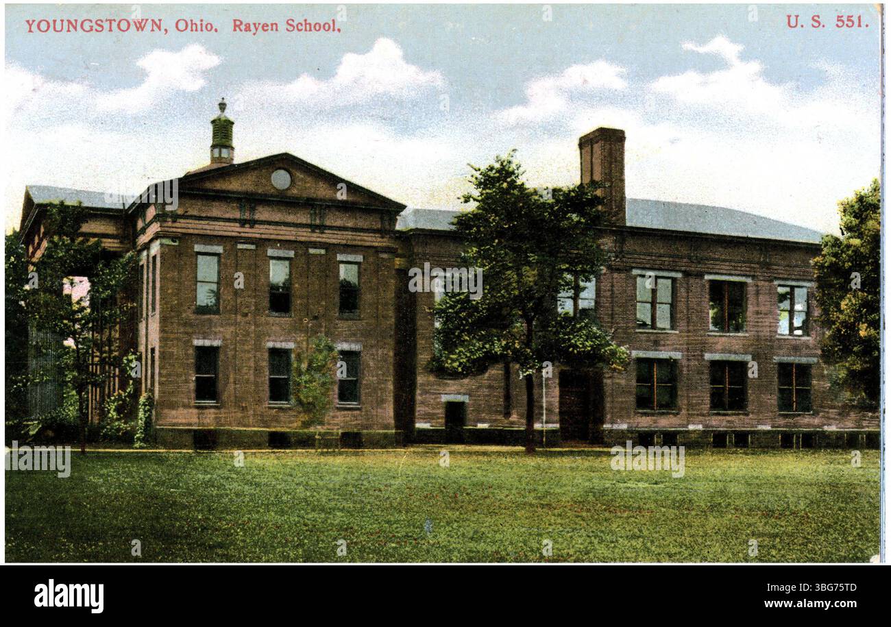 A 1907 colorized photograph showing Rayen School in Youngstown, Ohio ...