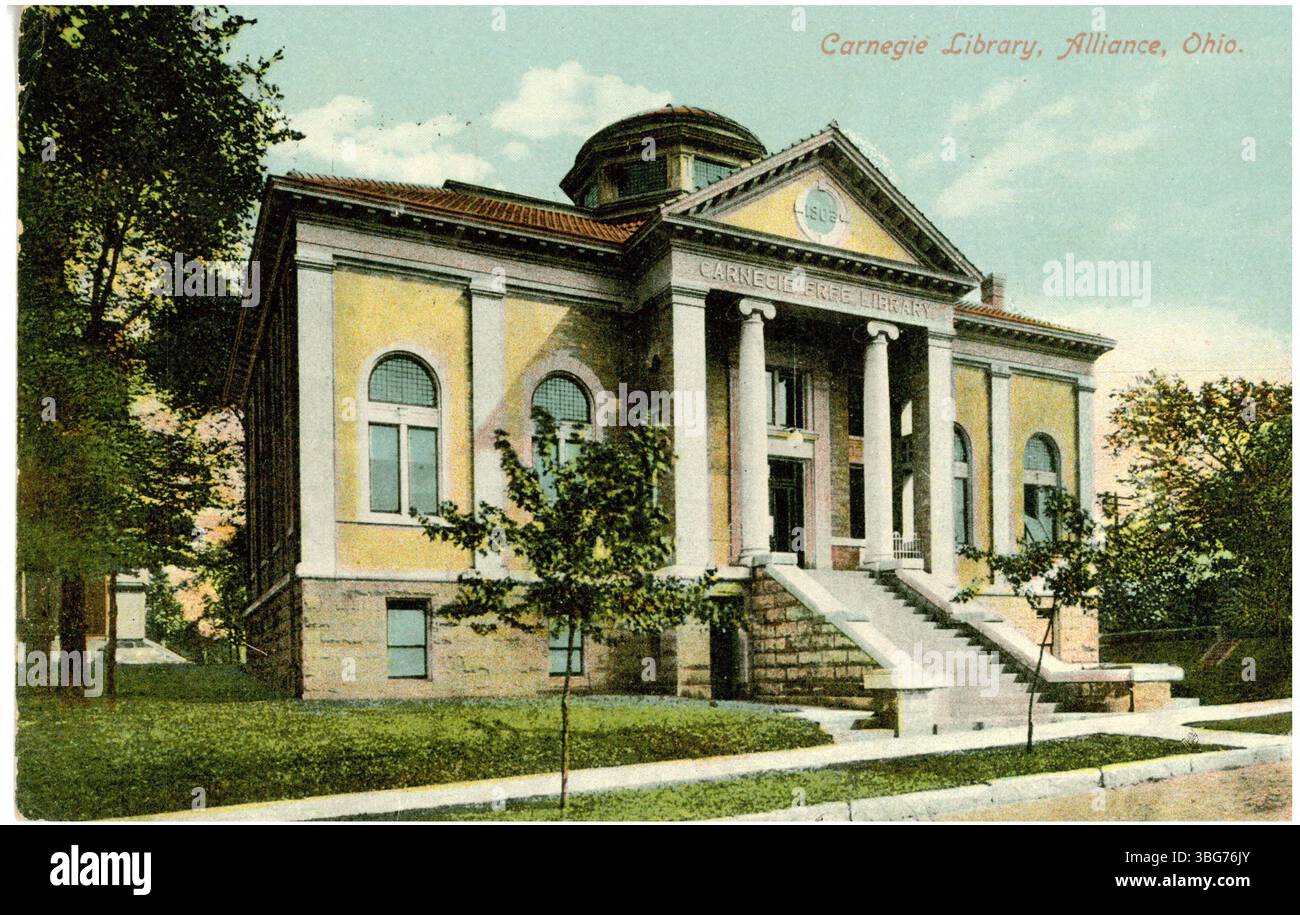 Color postcard of the Carnegie Library in Alliance, Ohio, built in 1904 ...