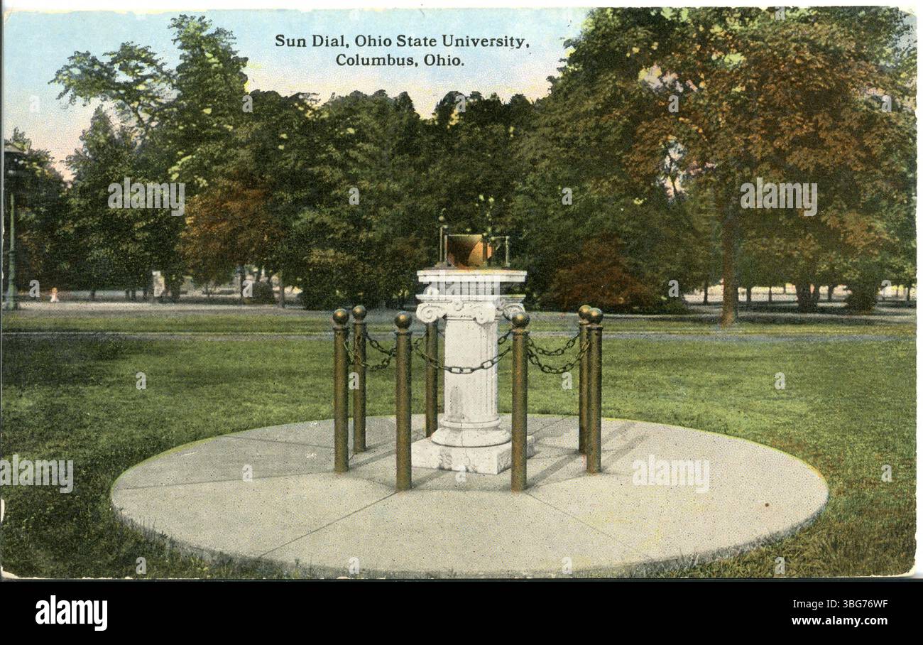Color postcard showing the sundial on the Oval at Ohio State University ...
