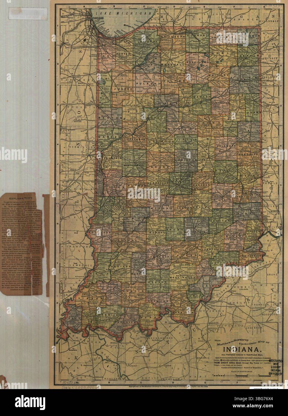 The Matthews-Northrup up-to-date map of Indiana, published in 1894 ...