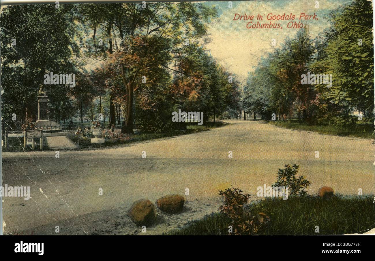 This colorized image from 1913 shows the driveway in Goodale Park ...