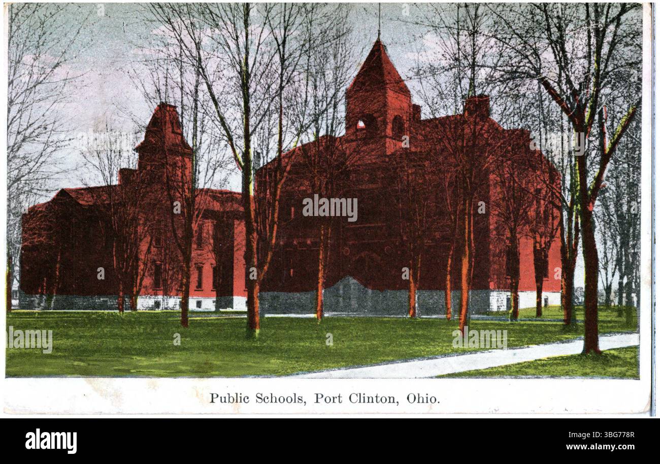 This 1908 photograph shows the public schools in Port Clinton, Ohio ...