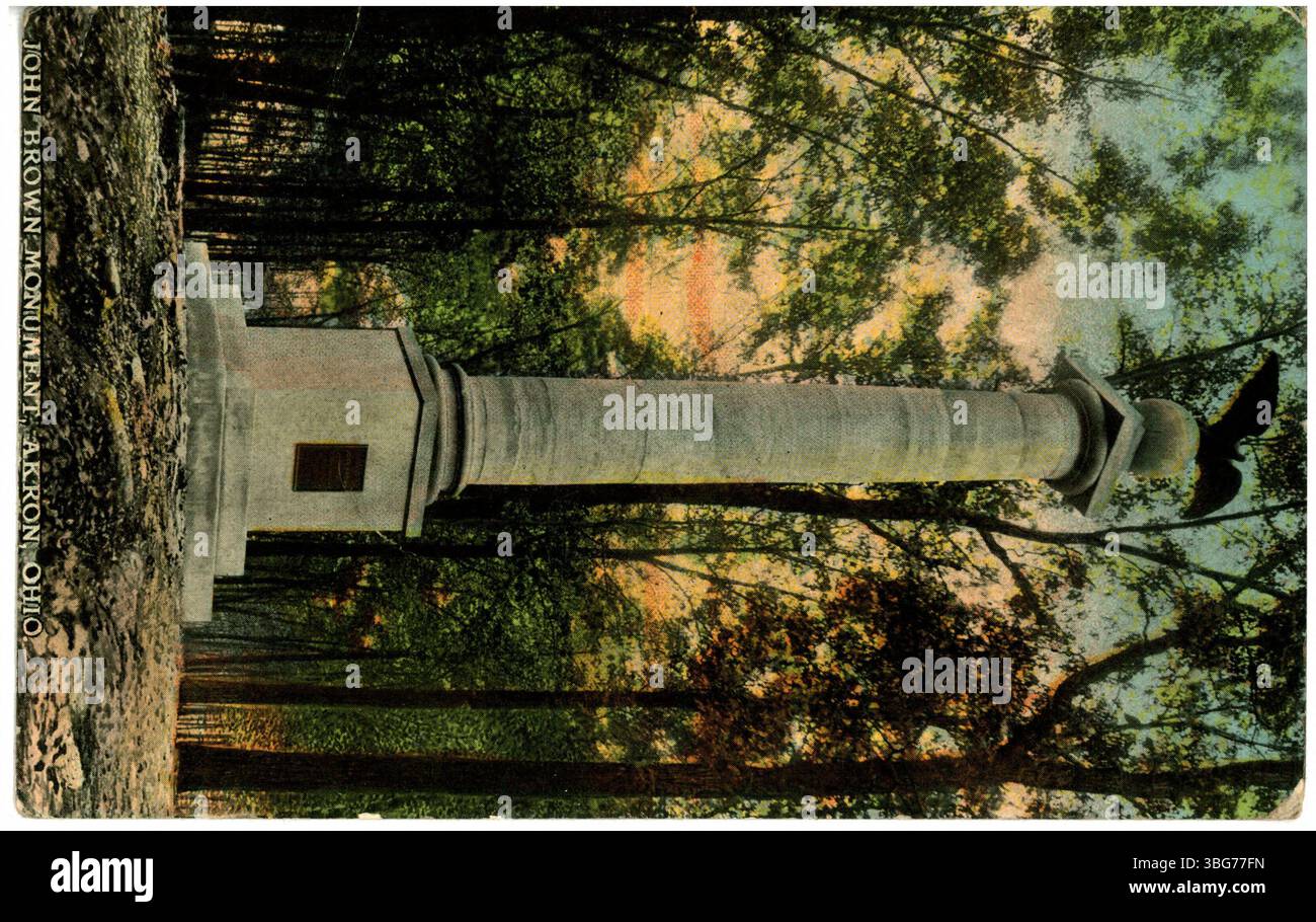 The John Brown Monument, located in Perkins Woods, Akron, Ohio, was erected in 1912 to honor the ...
