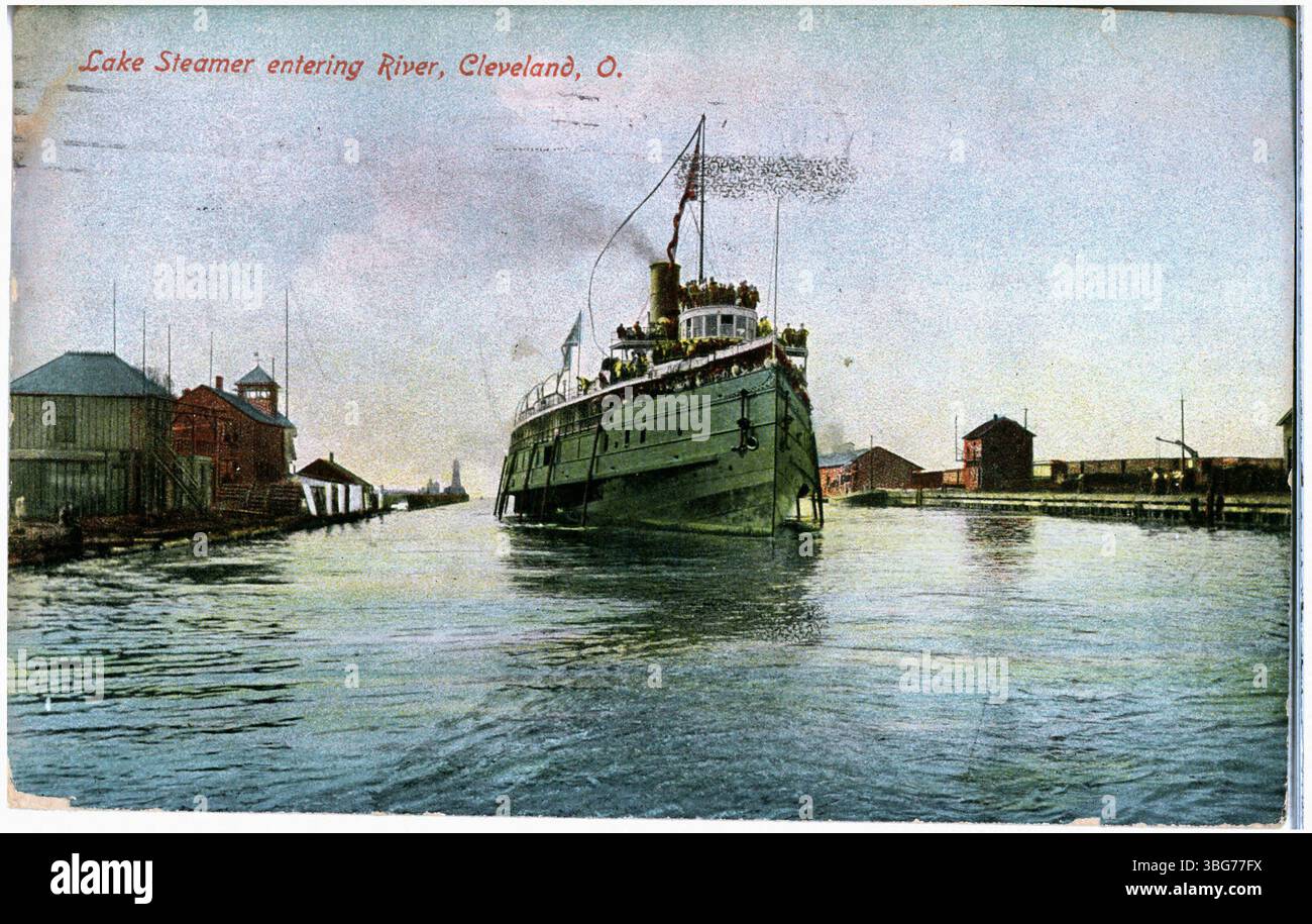 The 1909 photograph captures a Lake Erie steamer ship entering the ...