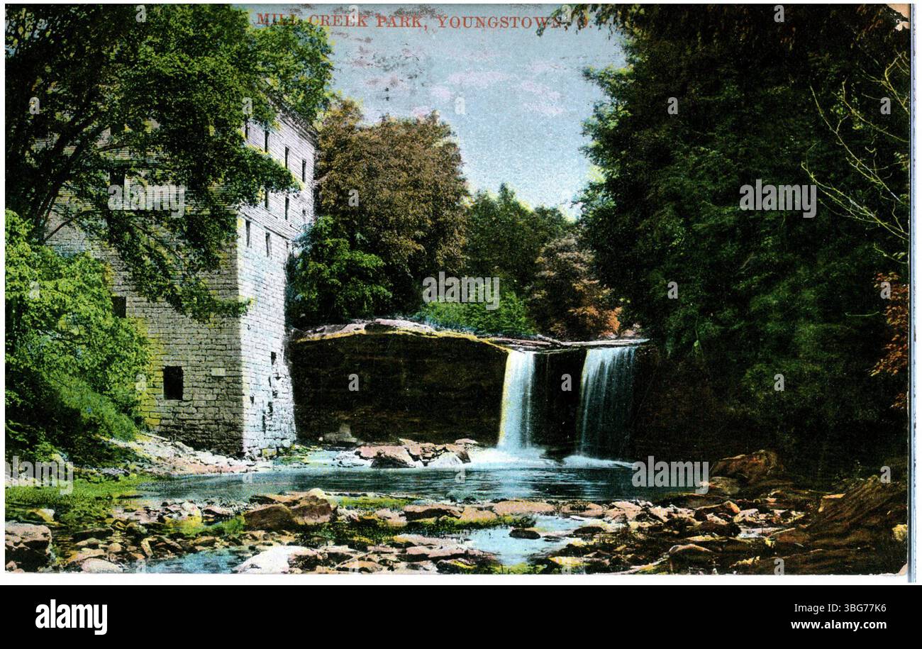 This colorized 1907 image depicts Mill Creek Park in Youngstown, Ohio ...
