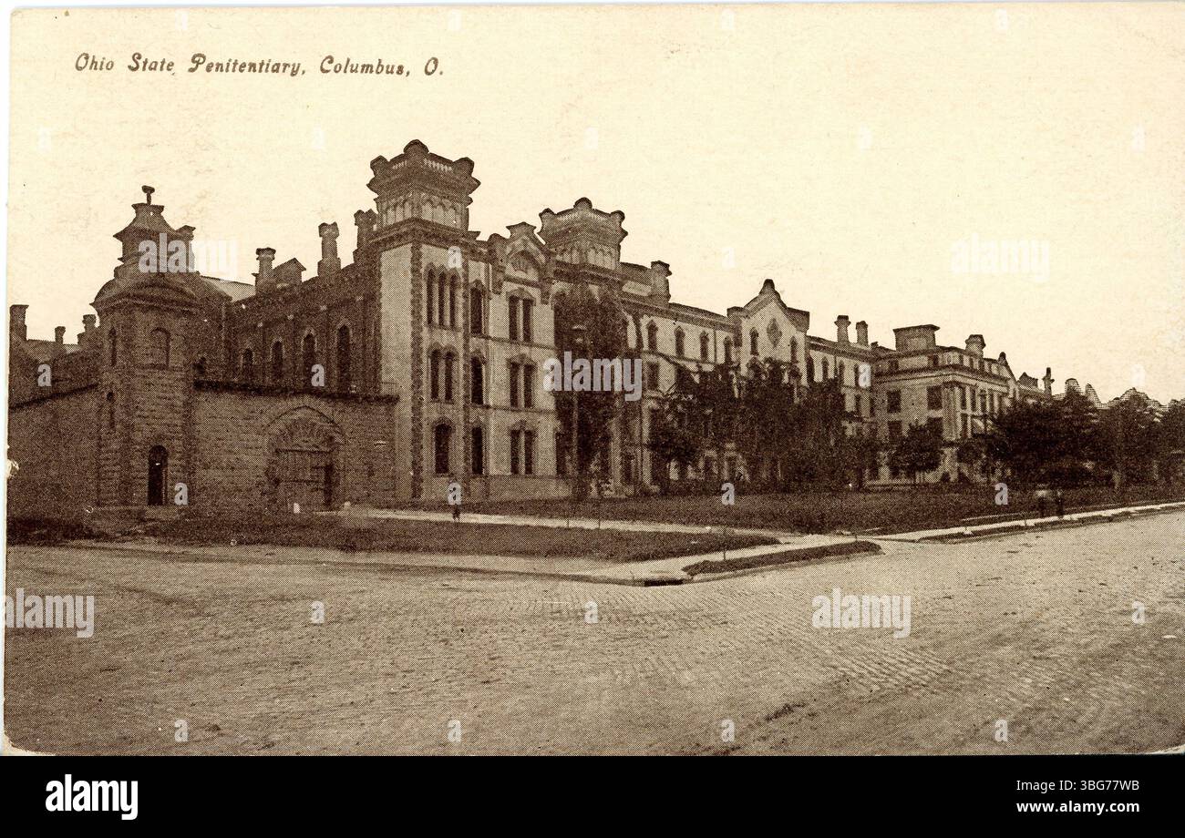 Black and white postcard of the Ohio State Penitentiary in Columbus ...