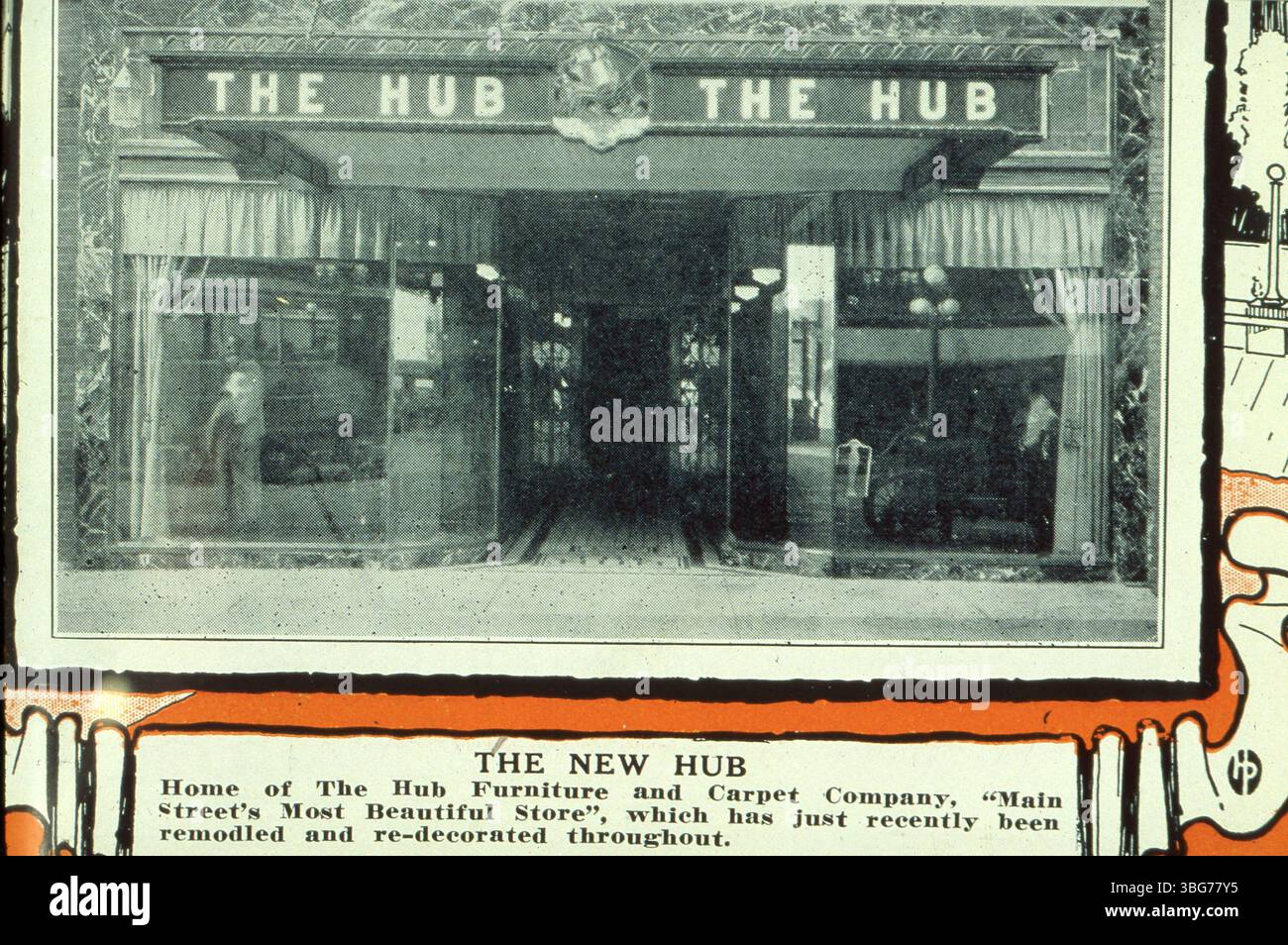 Photograph of the storefront of Hub Furniture and Carpet Company in ...