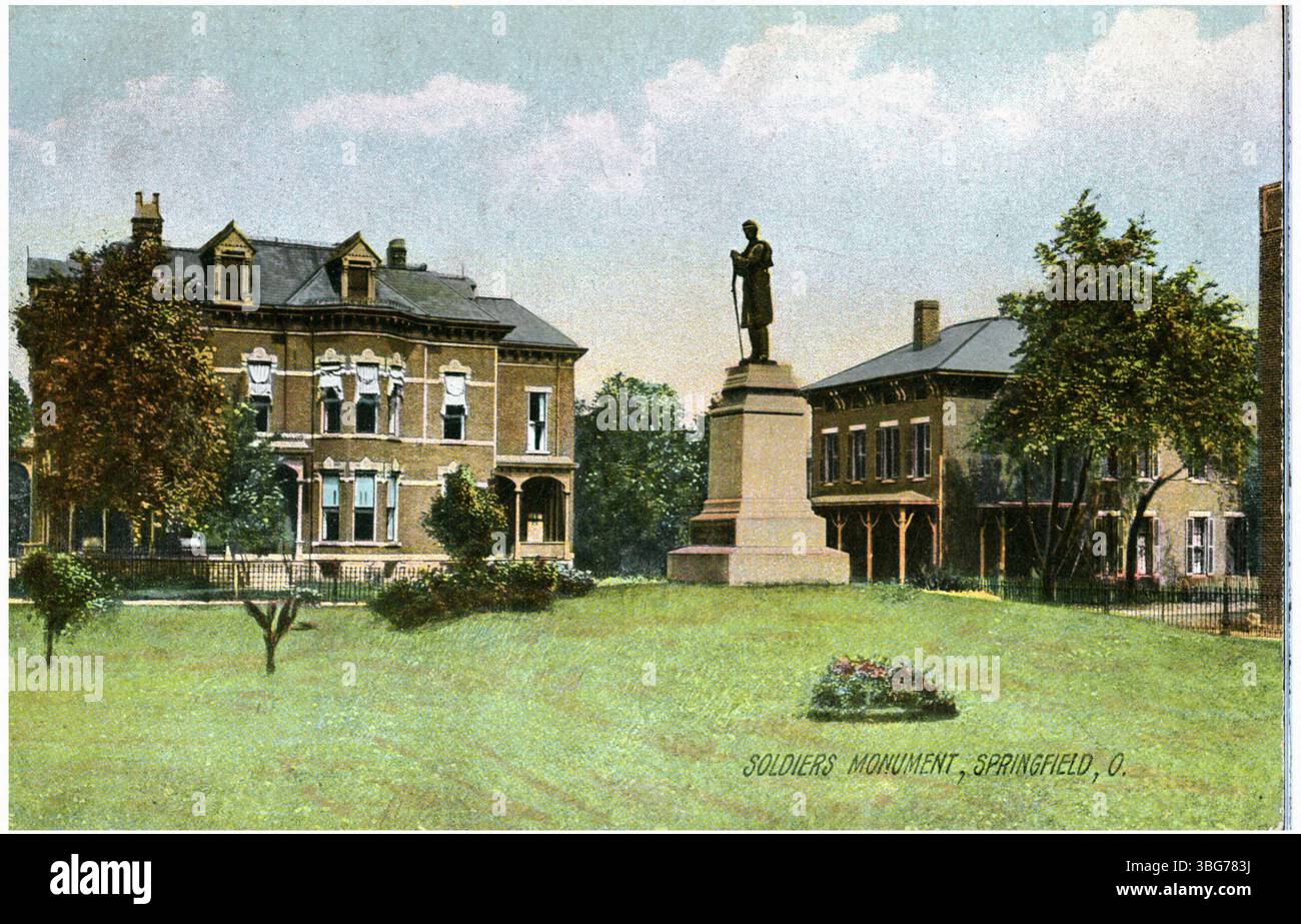 A colored print of the Soldier's Monument in Springfield, Ohio, showing ...