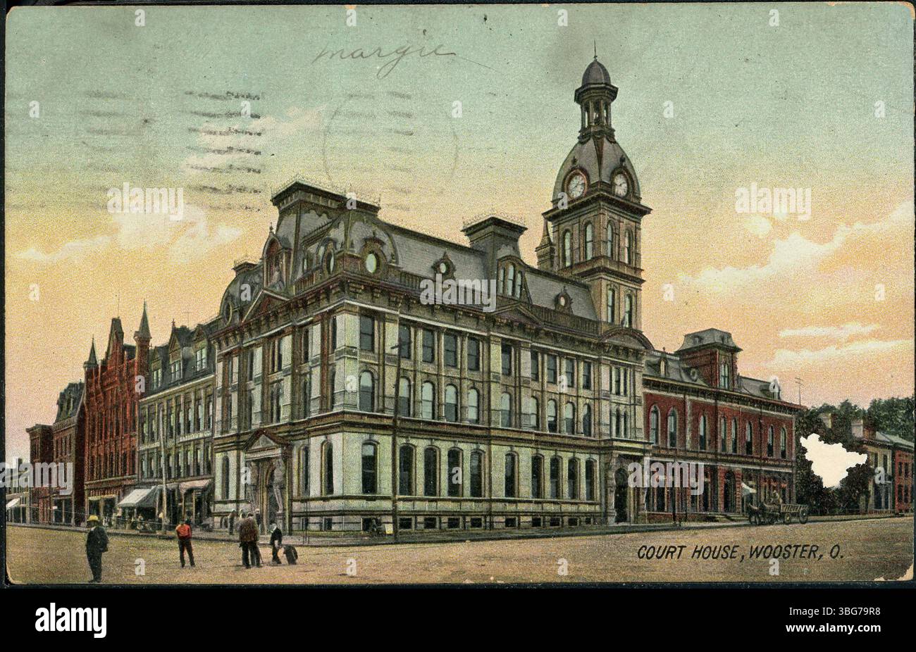 Color postcard showing the courthouse in Wooster, Ohio, featuring a ...