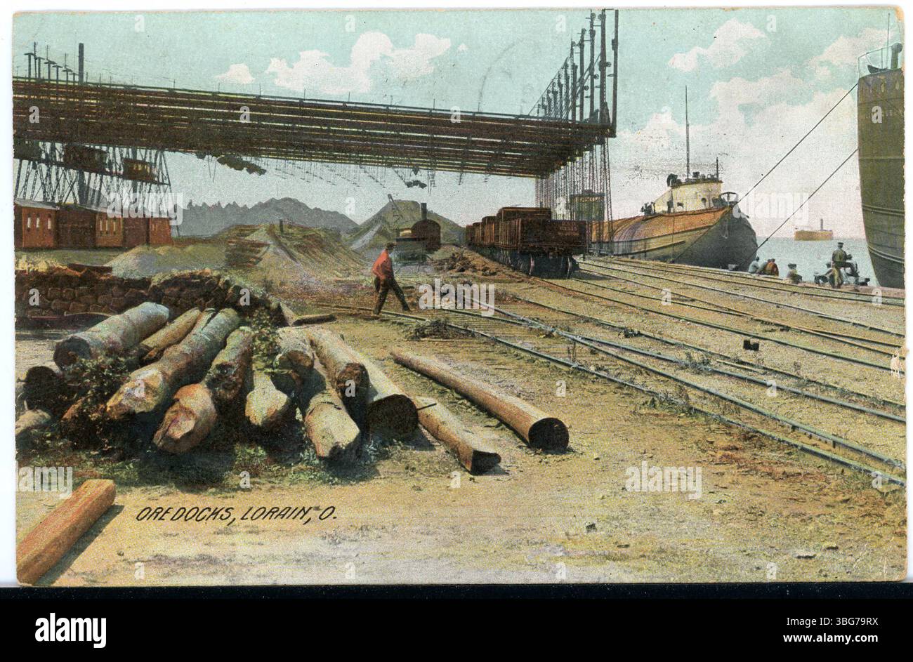 Color postcard showing the ore docks in Lorain, Ohio, used for shipping ...