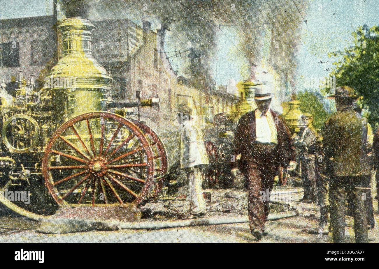 This colorized photograph shows the Columbus Fire Department in action ...