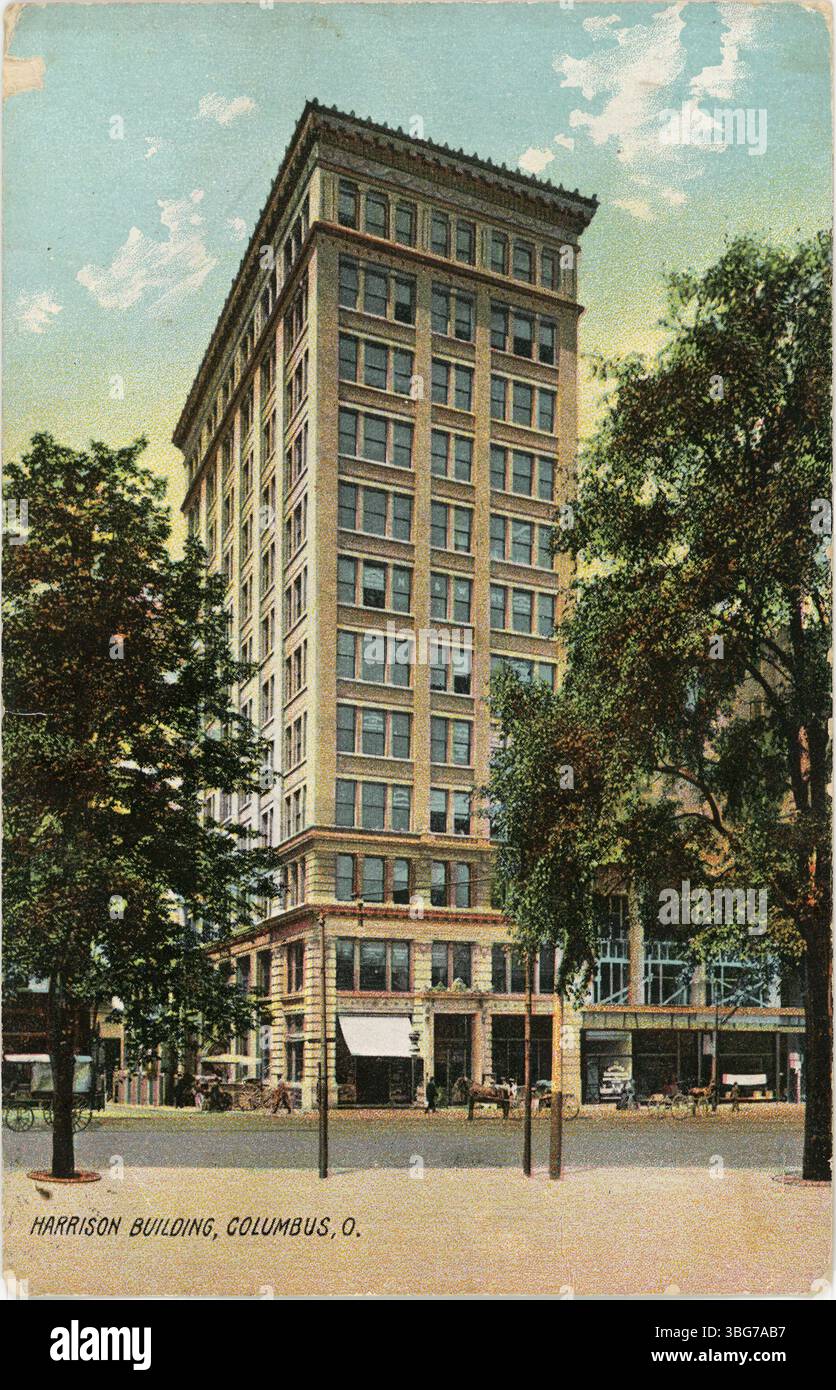 This color postcard from 3548 shows the Harrison Building in Columbus ...