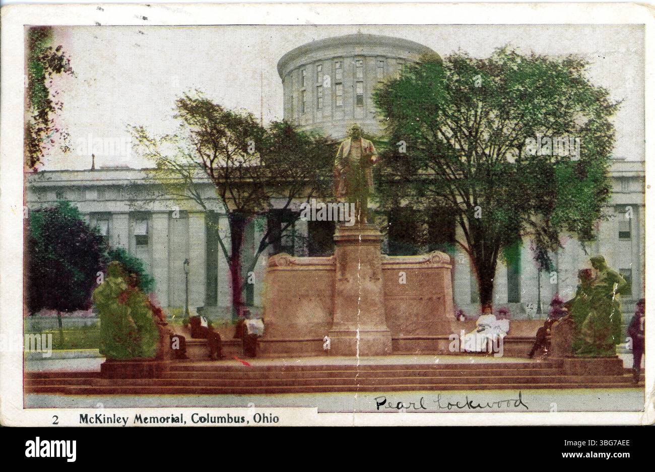 A color postcard showing the McKinley Memorial located on the west side ...