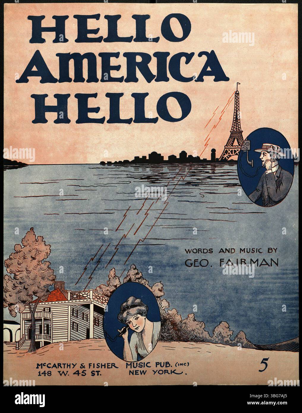 The 1917 cover of 'Hello America Hello 1' depicts a scene of a man in ...
