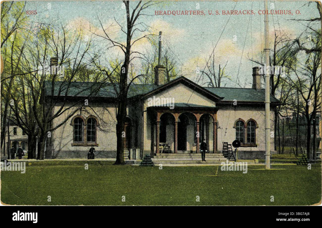 Color postcard showing the headquarters building at Fort Hayes, a U.S ...