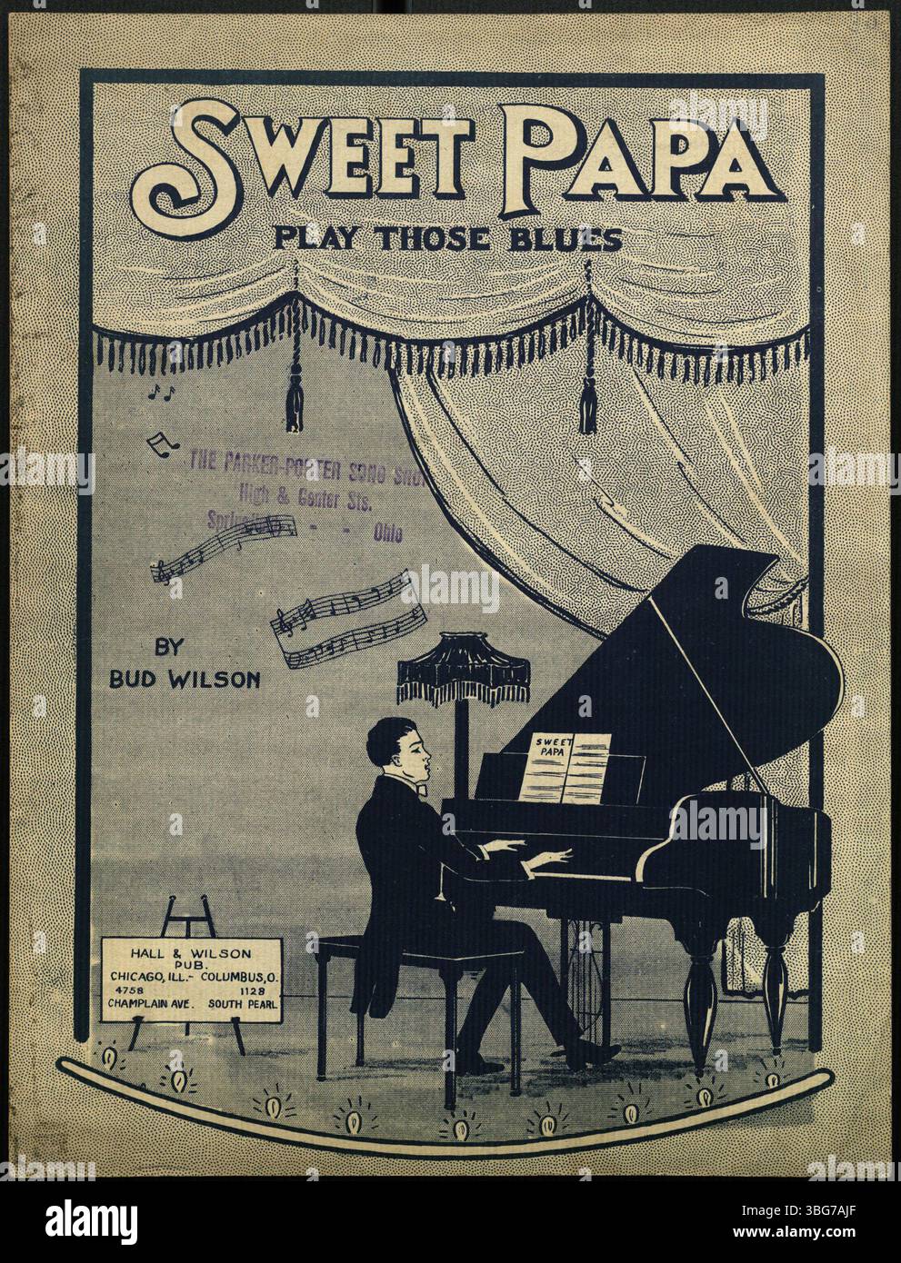 The 1920 cover of 'Sweet Papa Play Those Blues' features a man dressed ...
