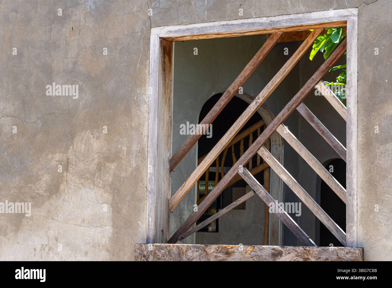 Window with a wooden frame is open. The frame is made of wood and has a ...