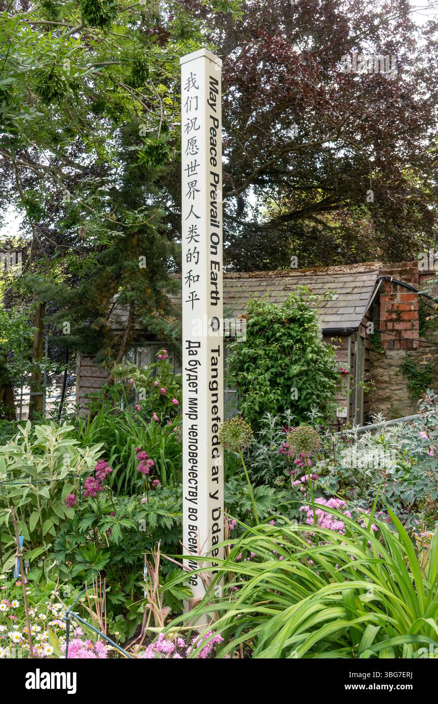 Peace Pole in different languages in the gardens at St Ethelwolds's ...