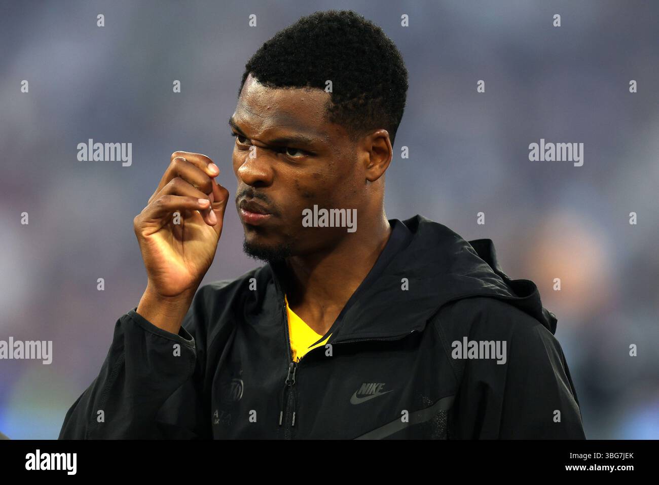Denzel Dumfries of Fc Internazionale looks on during the UEFA Champions League Final 2025 match ...