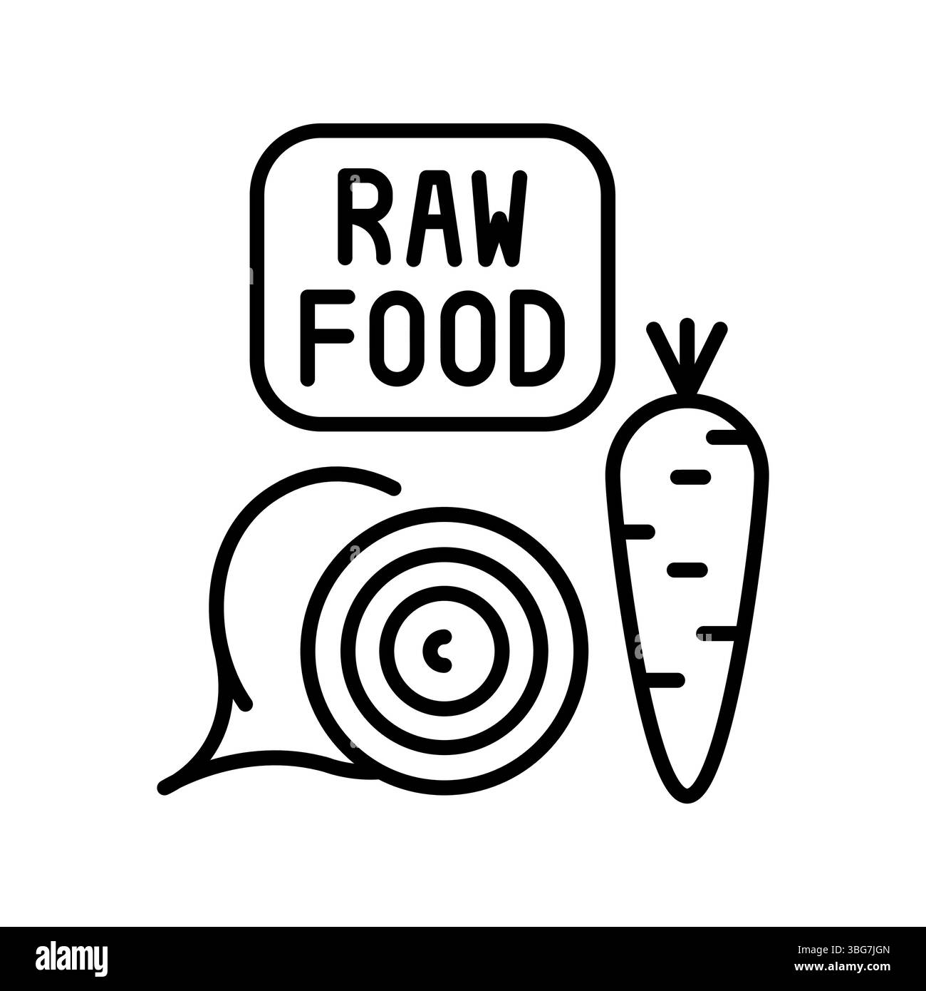raw food black line icon for digital and print projects. Minimal clean ...