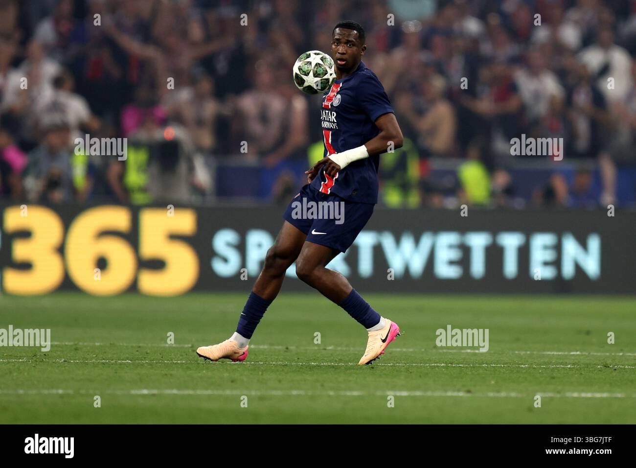 Nuno Mendes of Paris Saint-Germain Fc in action during the UEFA Champions League Final 2025 ...