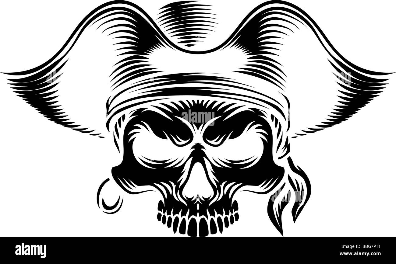 Pirate Skull Captain Hat Skeleton Vintage Design Stock Vector Image ...