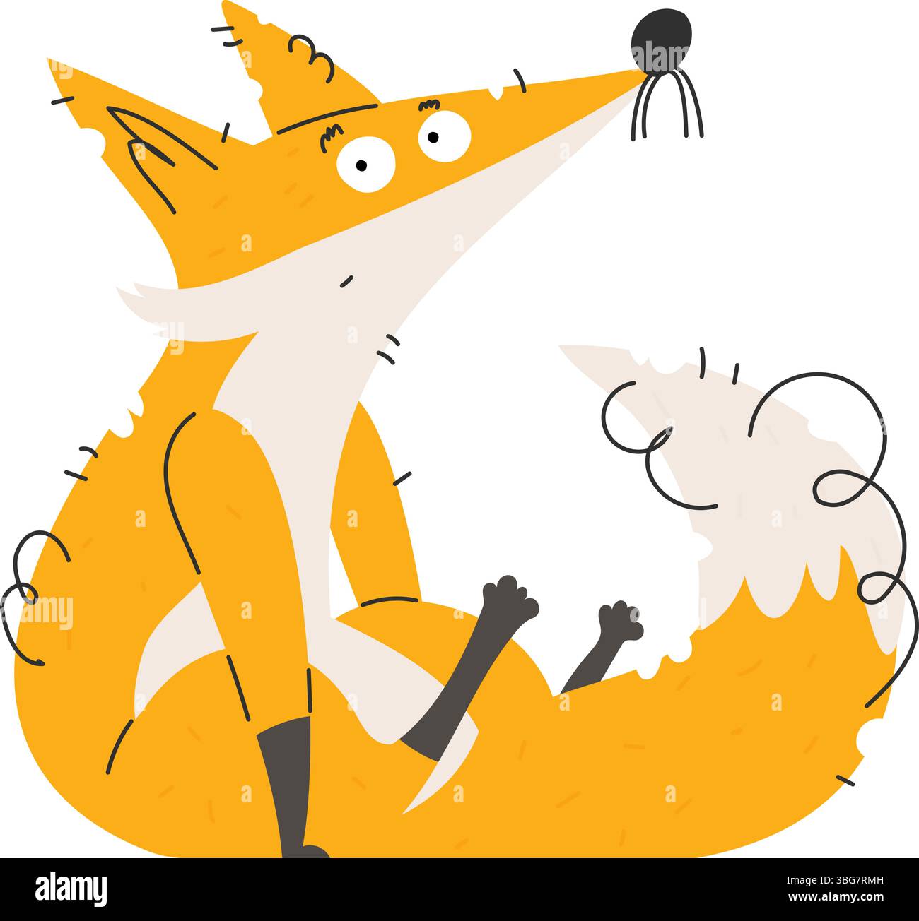 Adorable cartoon fox with orange fur and a creamcolored belly. It is ...
