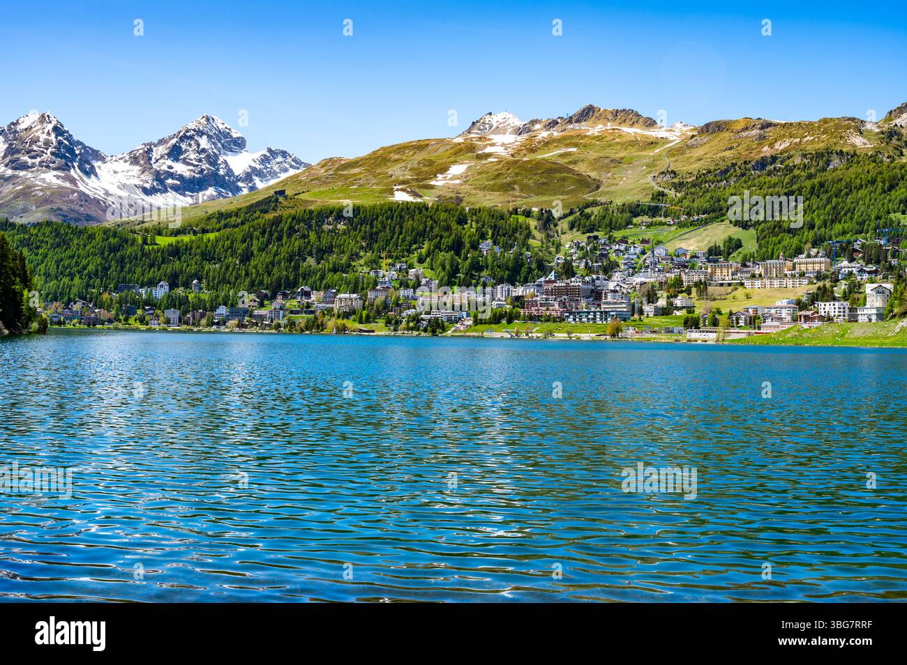 The village and lake of St. Moritz in spring. Engadine, Switzerland ...