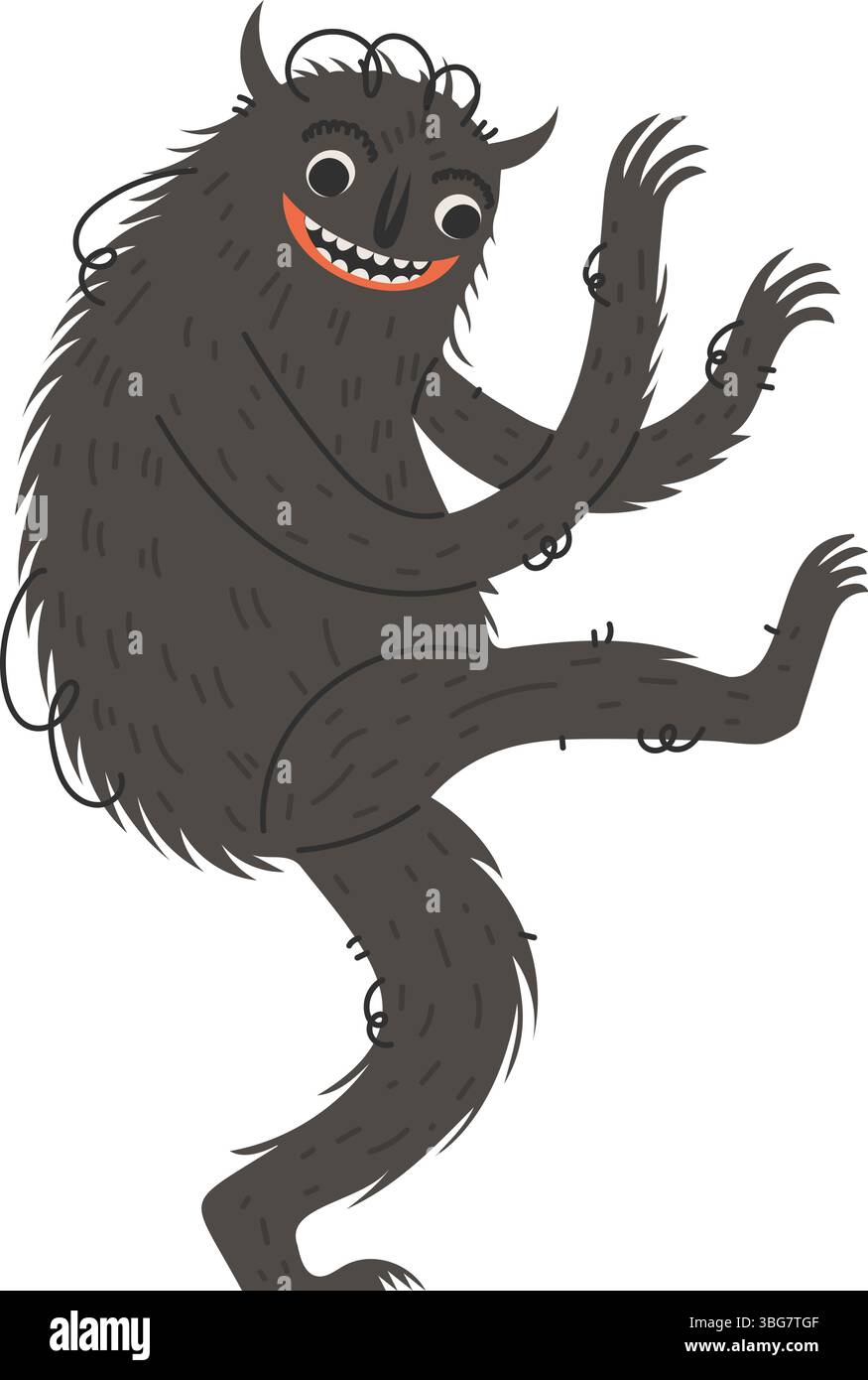 Cartoonish monster dancing or moving with a playful expression. The ...