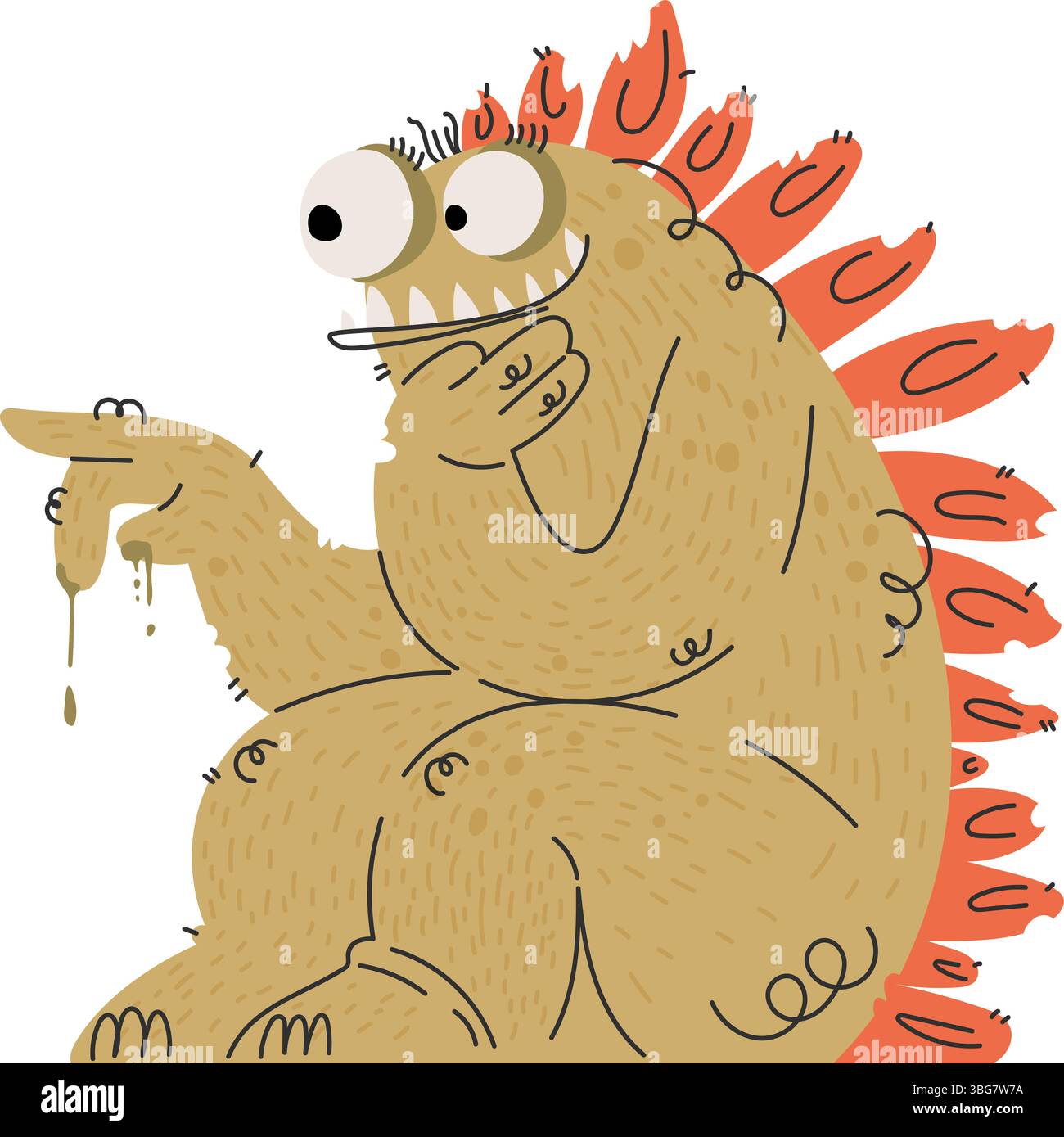 Adorable cartoon monster character with tan fur, orange spikes, and big ...