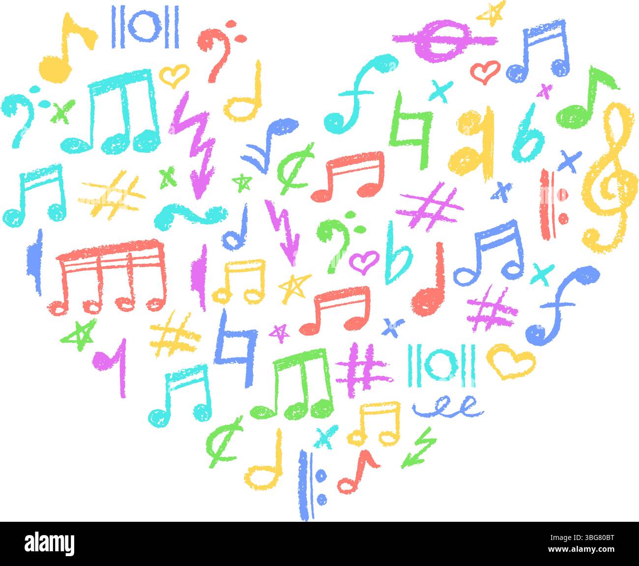 Heart shape filled with musical icons set. Cute underline symbols ...